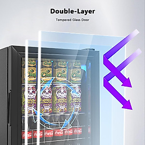 Geekman 75 Can Beverage Refrigerator, Freestanding Mini Fridge With Glass Door and Adjustable Shelving, Small Beverage Fridge for Beer, Soda Drink and Wine, Perfect for Home, Office, Dorm, and Bar