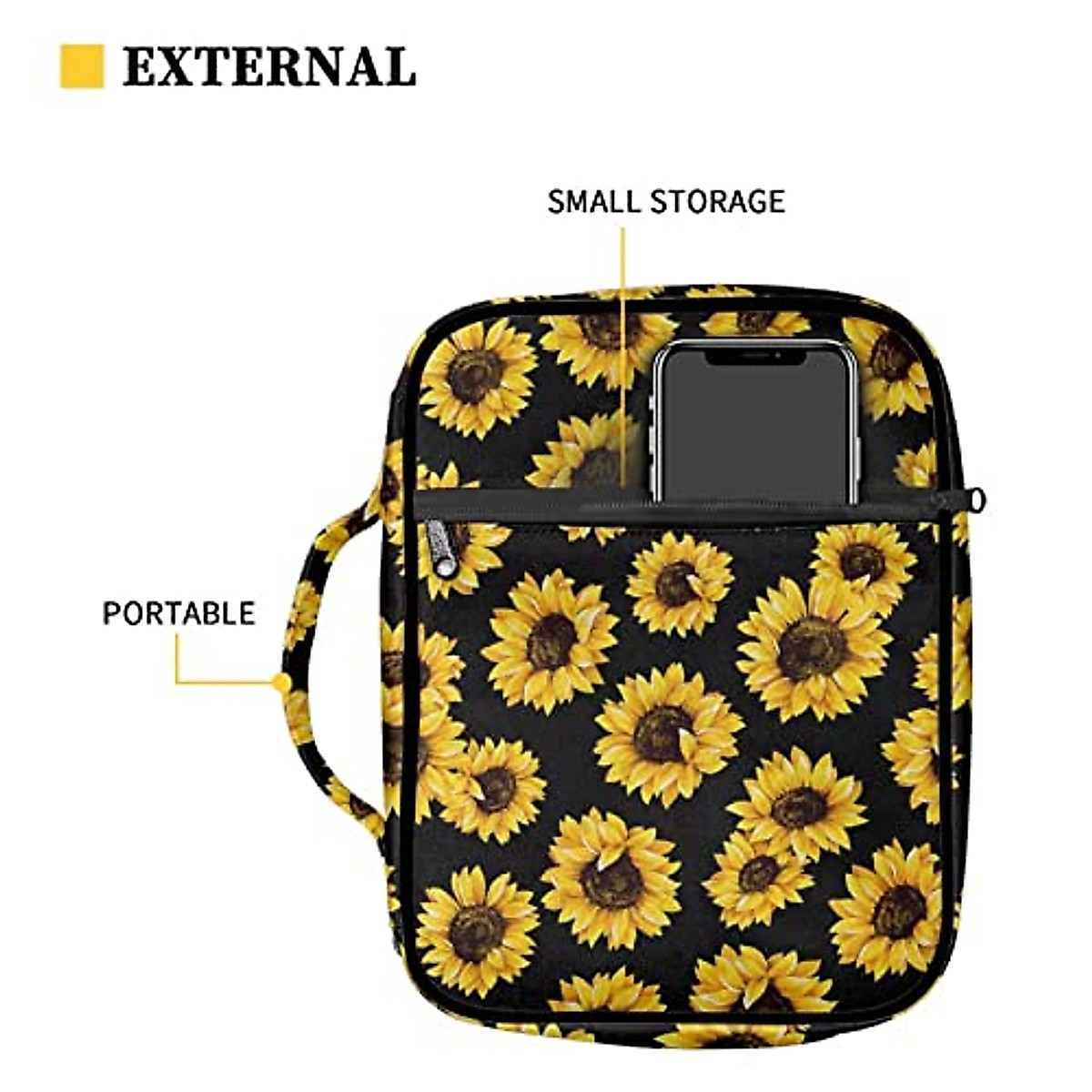Flashideas Sunflower Portable Bible Cover Carrier Tote Bag Carry Bible Notebook Study Bible Case, Bible Cover Travel Purse Cell Phone Bags, Bilble Journaling Supplies