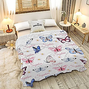 AMITAYUS Custom Blanket with Name Butterfly Personalized Gifts for Men Women Adults Kids Boys Girls Customized Throws Christmas Birthday Mothers Fathers Valentine's Day Gift 60"x50" for Teens