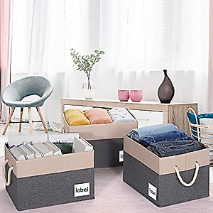 ASXSONN Extra Large Storage Bins, Foldable Storage Baskets for Shelves, Closet Storage Bins with Label & Cotton Rope Handles (3 Pack, 15.75"x11.8"x10.2", Grey&Beige)