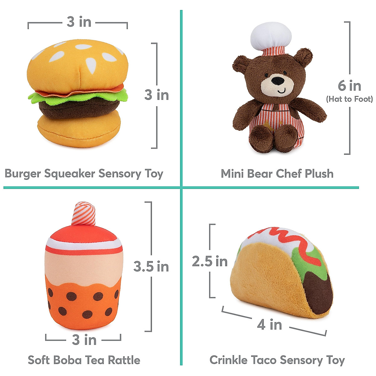 GUND Baby Play Soft Collection, My Little Food Truck 5-Piece Plush Playset with Rattle, Squeaker and Crinkle Sound Toys, Sensory Toy for Babies, 7.5”