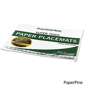 Rectangle Disposable Paper Placemat (100 Pack) - 10 x 14 Inches White Eco-friendly Heavy weight 60 pound paper Place Mat Wavy Scalloped Edge