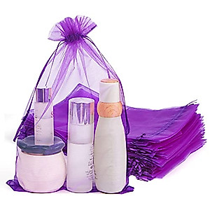 SULOLI 50Pcs Organza Jewelry Bags,8x12 inches Purple Organza Gift Bags with Drawstring Mesh Jewelry Bag for Presents