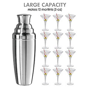OGGI Jumbo Cocktail Shaker 60 oz - Stainless Steel Construction, Built in Strainer - Ideal Large Cocktail Shaker for Parties, Mixes 12 Martinis