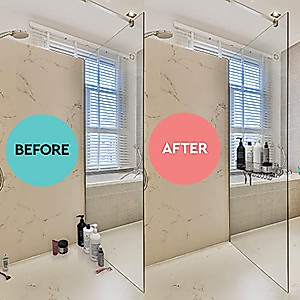 Clear Big Bin Shower Caddy With 8 Removable Hooks (GLASS ONLY) | Holds Up To 24 Pounds Of Shower Accessories With Durable Suction Cups | home & foundry Shower Organizer