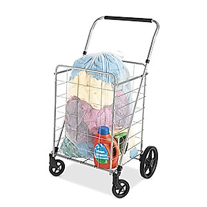 Whitmor Utility Cart with Adjustable Height Handle-Silver/Black