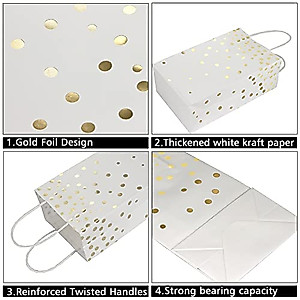 ECOHOLA White and Gold Foil Paper Gift Bags with Handles, 25 Pieces Party Favor Bags Birthday Bags Wedding Bags Christmas Gift Bags New Year Gift Wrapping Bags, 9"x5.5"x3.2
