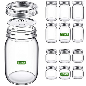 ANEWSIR Mason Jars Variety Pack (Set of 14), Regular Mouth Canning Jars with Lids and Bands, Spilte-Type, 32oz 2 Pack, 16oz 6 pack and 8oz 6 pack