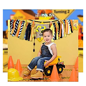 Construction Themed Highchair Banner for First Birthday Smash Cake Photo Shoot,Party Supplies and Decorations for Baby Boy's 1st Year Bday,Chair Garland for Picture Backdrop,Pre-assembles No Need DIY