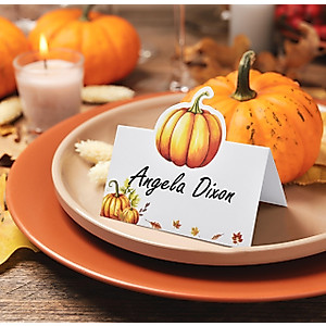 100 Pack Thanksgiving Fall Pumpkin Place Cards Paper Harvest Name Folded Tent Card Seating Autumn Pumpkins Dinner Wedding Table Setting Decorations