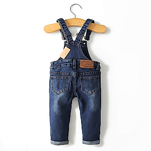 KIDSCOOL SPACE Baby Boy Girl Jean Overalls,Toddler Slim Cute Denim Jumper,Blue,12-18 Months