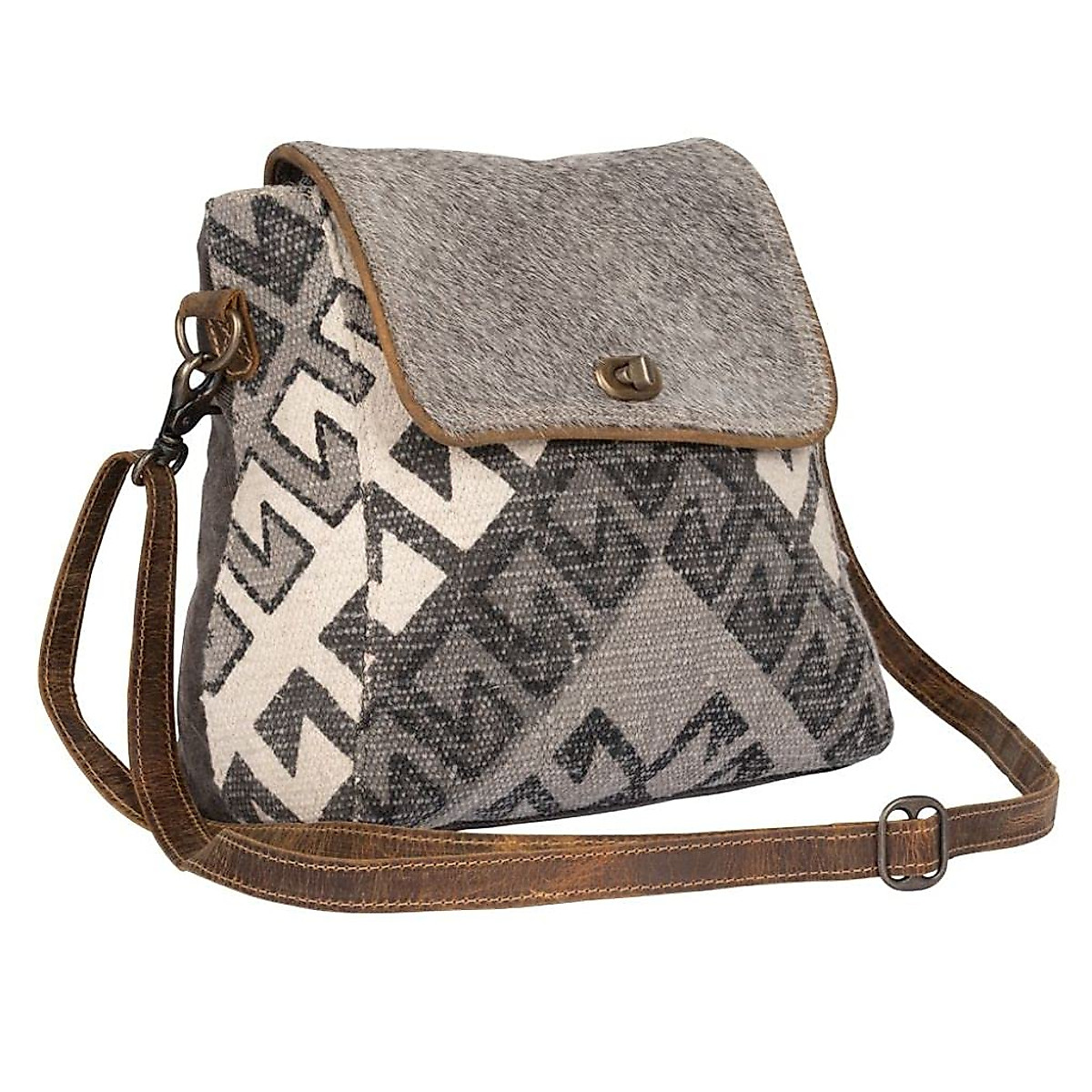 Myra Bag Stormy Love Shoulder Bag Upcycled Canvas, Leather, Cowhide & Rug S-2202