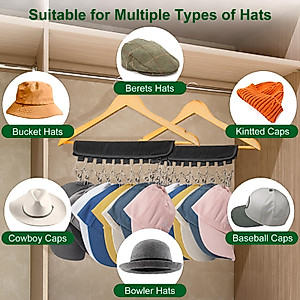 2PCS ksricfy Hat Rack for Baseball Caps, Hat Organizer for Closet, Hat Hanger Space Saving 85% with 10 Clips, Collapsible Hat Holder Fit All Caps for Men Wome