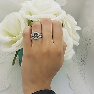 Dazzlingrock Collection 1.10 Carat (ctw) 10K Round Black & White Diamond Ladies Engagement Ring Set 1 CT, White Gold, Size 7.5