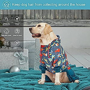 LovinPet Onesies for Pitbulls: Wound Care, Anxiety Lightweight Onesie, Large Dog Pajamas, Pjs for Dogs, Reflective Stripe, Super Dinos Navy Print, Surgical Recovery Clothes/Large