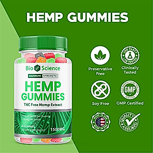(3 Pack) Bioscience Hemp Gummies - Official Formula - Bioscience CDC Gummies, Bio Science Gummies 25mg Per Gummy, 1500mg Per Bottle, Extra Strength Formula, Great Taste, Big Shape Gummy (180 Gummies)
