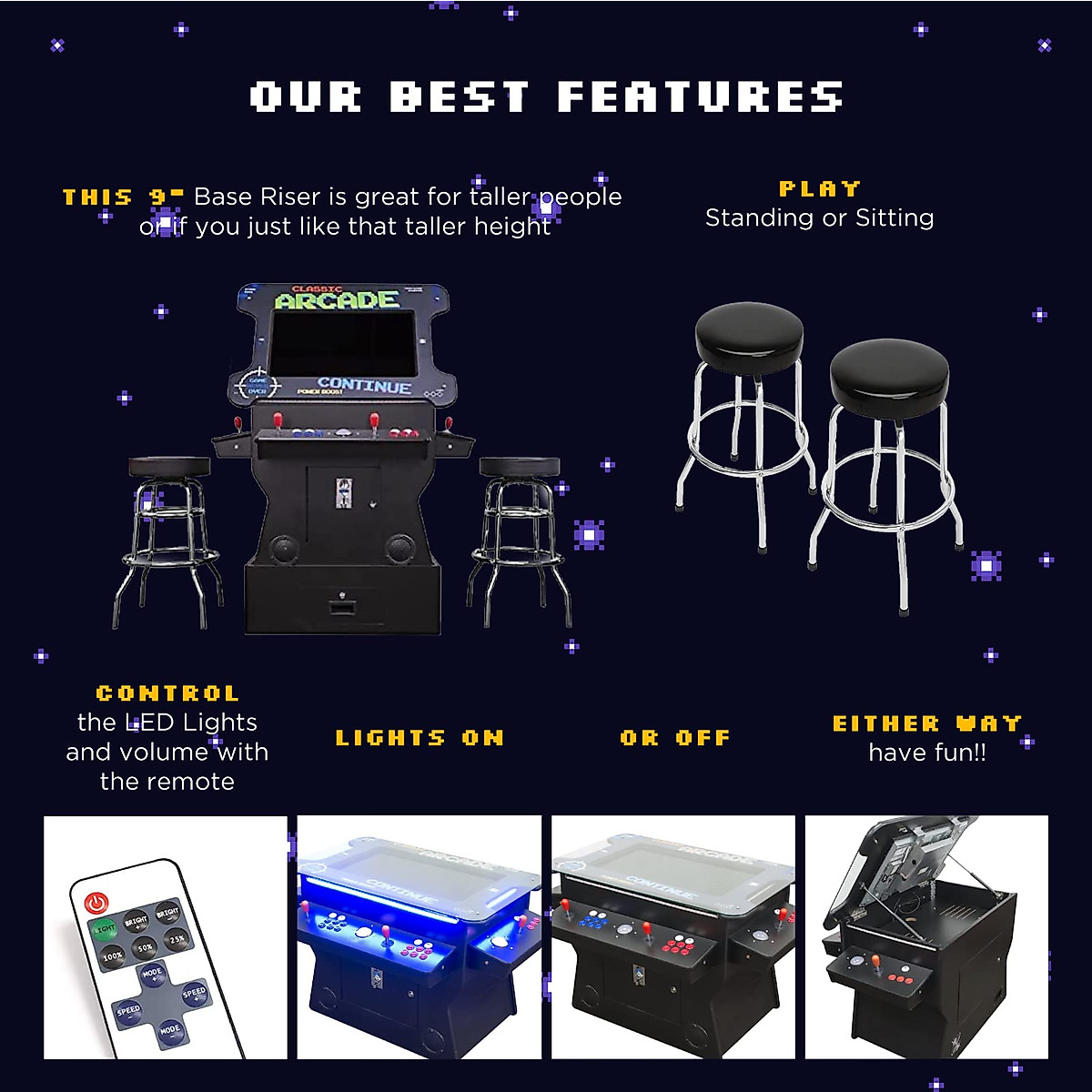 Creative Arcades Full Size Commercial Grade Cocktail Arcade Machine w/Riser | 2 Player | 3500 Games | 32" LCD Lifting Screen | LED | 4 Sanwa Joysticks | Trackball | 2 Stools | 3 Year Warranty