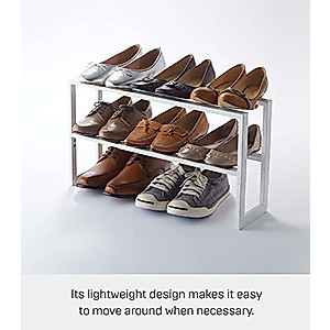 Yamazaki Home Expanding Shoe Rack, Metal, Adjustable Steel One Size White
