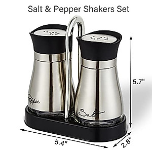 Salt and Pepper Shakers Set, Stainless Steel with Glass Bottle for Table, RV, Camp, BBQ, Set of 2