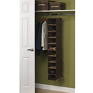 Household Essentials 66032 Hanging Shoe Storage Organizer for Closets with 10 Pocket, Coffee Linen, Brown
