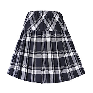 Women's Elastic Waist Plaid Pleated Skirt Tartan Skater School Uniform Mini Skirts (Large, Series 1 White)