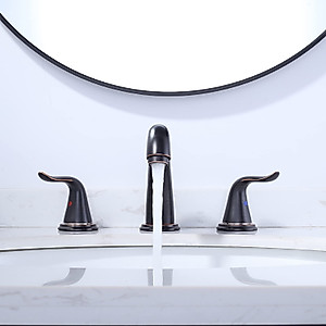 WOWOW Widespread Bathroom Faucet Oiled Rubbed Bronze Bathroom Sink Faucet 3 Hole Vanity Faucet 2 Handle Basin Faucet 8 Inch Mixer Tap with Pop Up Drain and Supply Hose