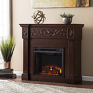 SEI Furniture Calvert Electric Carved Floral Trim Fireplace, Espresso (AMZ8729EF)