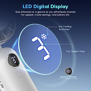 Hotsales Portable Handheld Fan, Powerful Hand Held Mini Fan, 3 Speed USB Rechargeable 5000mAh Battery Operated Fan, LED Display, Cooling Personal Fan Gifts for Women, Men, Travel, Camping, Outdoor