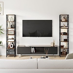 GAOMON Narrow Bookshelf Skinny Bookcase Tall Storage Rack Shelf 6 Tier Standing Bookshelves Metal Frame Rustic Display Racks Industrial Book Shelf for Bedroom, Living Room, Home Office