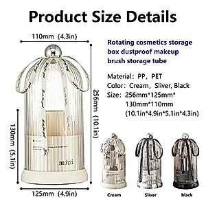 DASITON 360° Rotating Makeup Brush Holder,Covered Dustproof Makeup Brushes Organizer,7 Slot Makeup Brushes Cup,for Vanity Decor,Bathroom Countertops,Cosmetic Display cases（Cream）