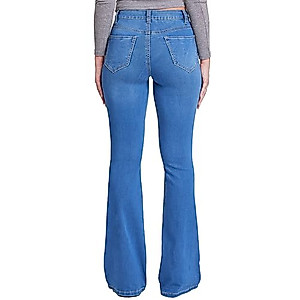 YMI Womens Hyper Denim Basic 5 PKT 1 BTN HR Flare Long Inseam, M08, XL