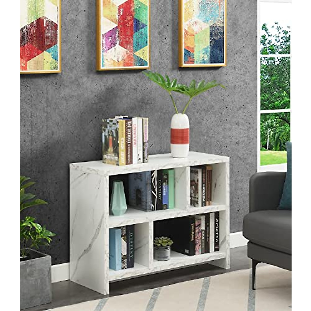 Convenience Concepts Northfield Console 3-Tier Bookcase, White Faux Marble