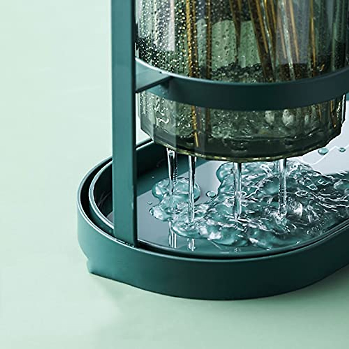BAFAFA Kitchen Utensil Holder Household Wrought Iron Double Tube Large Capacity Drain Rack Kitchen Chopsticks Storage Rack Racks (Color : Dark Green)