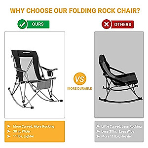 FUNDANGO Big Curved Rocking Camping Chair,Folding Outdoor Patio Mesh Chair,Portable High Back Camp Rocker for Adults with 2 Cup Holder Headrest Armrest for Picnic Lawn Backyard Garden Travel