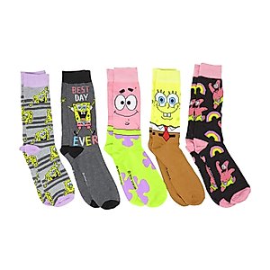 Hyp Spongebob Squarepants Patrick Characters Men's Crew Socks 5 Pair Pack