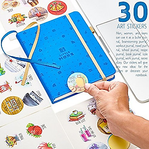 Little More Dot Grid Notebook - Dotted Notebook Journal Hardcover with Thick Paper - Leather Pocket Bullet Planner (7" x 5.5") - Small Diary with Numbered Pages with Pen Loop (Blue)