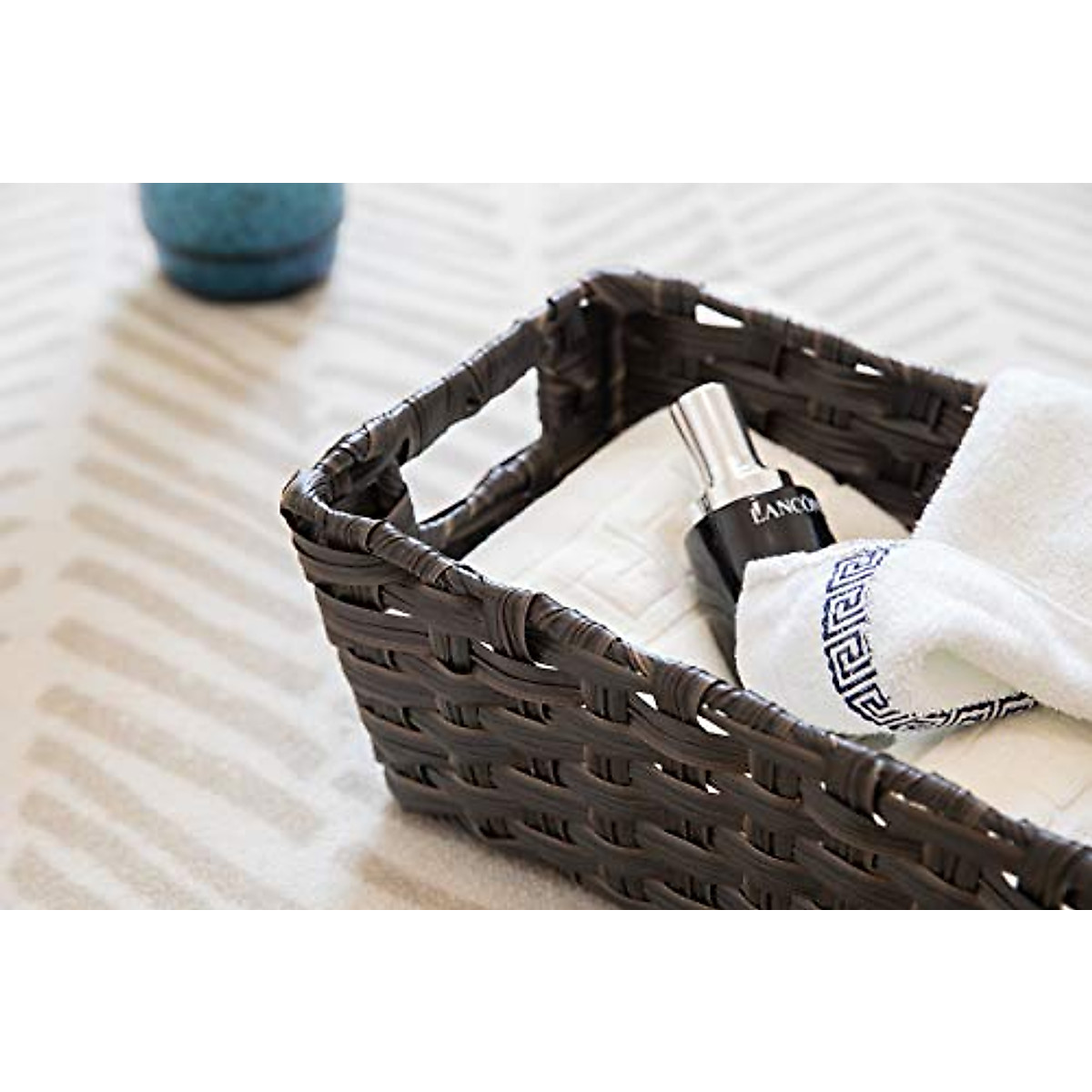 Black Plastic Wicker Shelf Basket Organizer, Set of 3