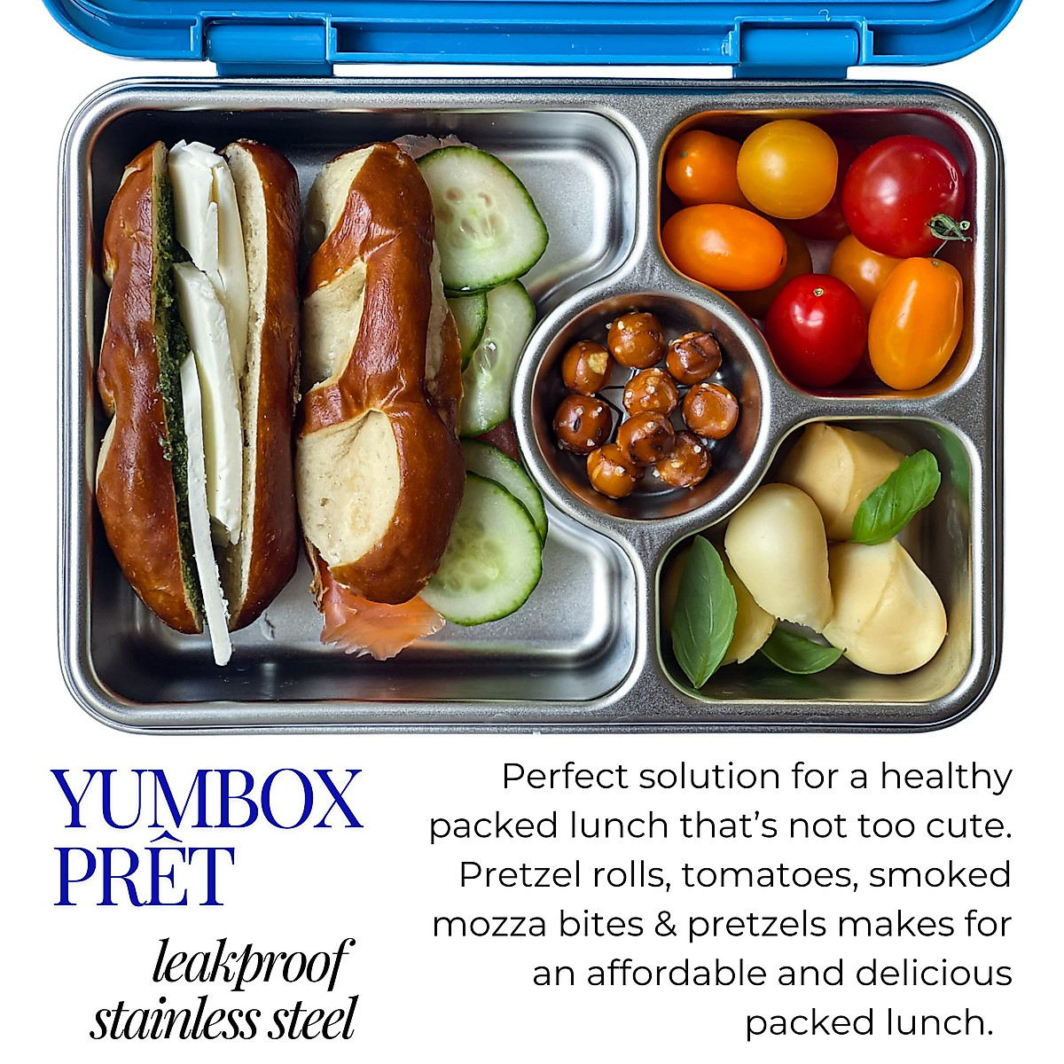 Yumbox Prêt Stainless Steel Bento Lunch Box with Leakproof Lid, Durable, Reusable Food Container, Ideal for Sandwiches & Snacks ((Normandy Blue)