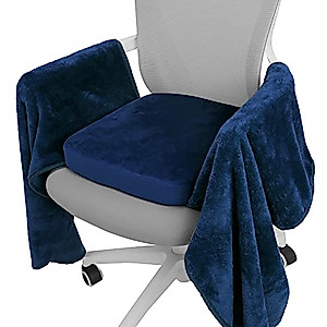 BUYUE Cushion for Office Chair, Special Design with Blanket 2 in 1, Memory Foam Chair Cushions for Long Sitting, Dorm Desk Chair Seat Cushion Pad for Tailbone Pain Relief, Blue