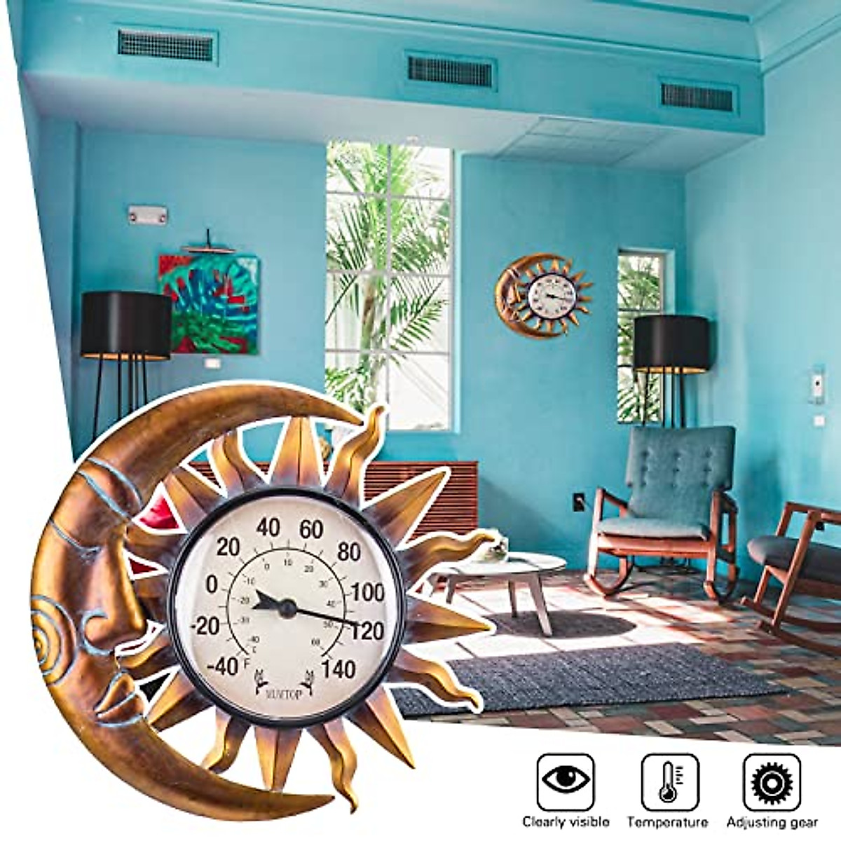 MUMTOP Outdoor Thermometers for Patio - Wall Thermometer, Indoor Outdoor Thermometer with Garden Stake for Home and Garden Decor (Sun and Moon)