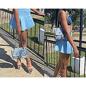 MKP Women Small Shoulder Bags Quilted Crossbody Distressed Jean Denim Purse Evening Bag Clutch Handbag with Chain Strap