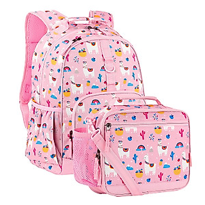 Choco Mocha 15 inch Llama Backpack with Matching Lunch Box for Girls