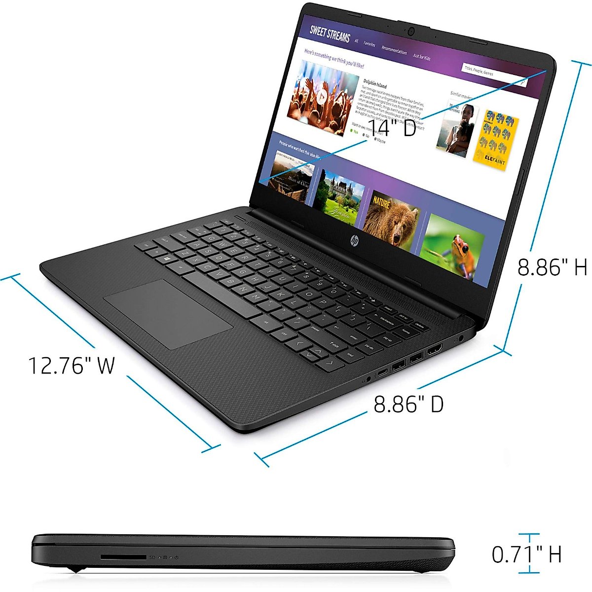 HP Stream 14inch HD Display, Intel Celeron Dual-Core Processor, 8GB DDR4 Memory, 128GB Storage (64GB eMMC+64GB Card),WiFi,Webcam,Bluetooth,1-Year Microsoft 365, Windows 11 S, Jet Black | TGCD Bundle