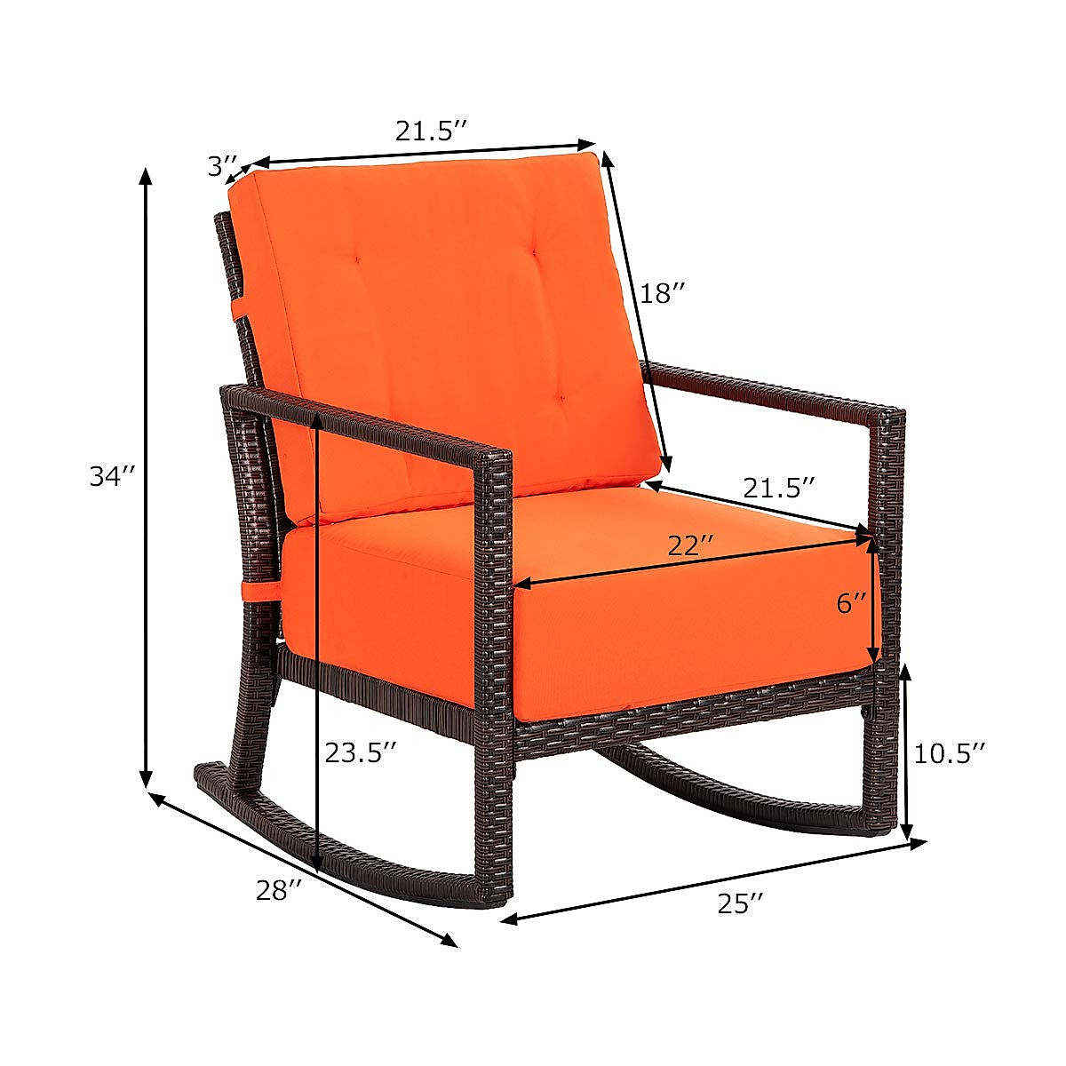 Tangkula (Orange) Rocker, Outdoor Patio Rattan Wicker Rocking Armchair Chair Furniture W/Cushion