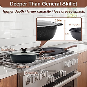 WACETOG Frying Pan with Lid Nonstick Skillet 11 Inch Wok Pan with Flat Bottom Woks & Stir-fry Pans for Electric, Induction and Gas Stoves