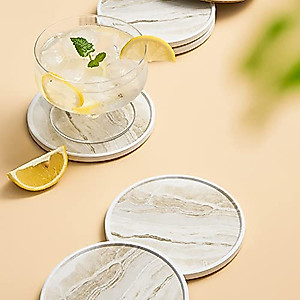 LIFVER Coasters for Drinks, Ceramic Absorbent Coaster for Coffee Table fits All Coffee Mugs Cups, House Warming Gift for New Home Decor Wedding Wooden Table Marble Stone Coaster Set of 6