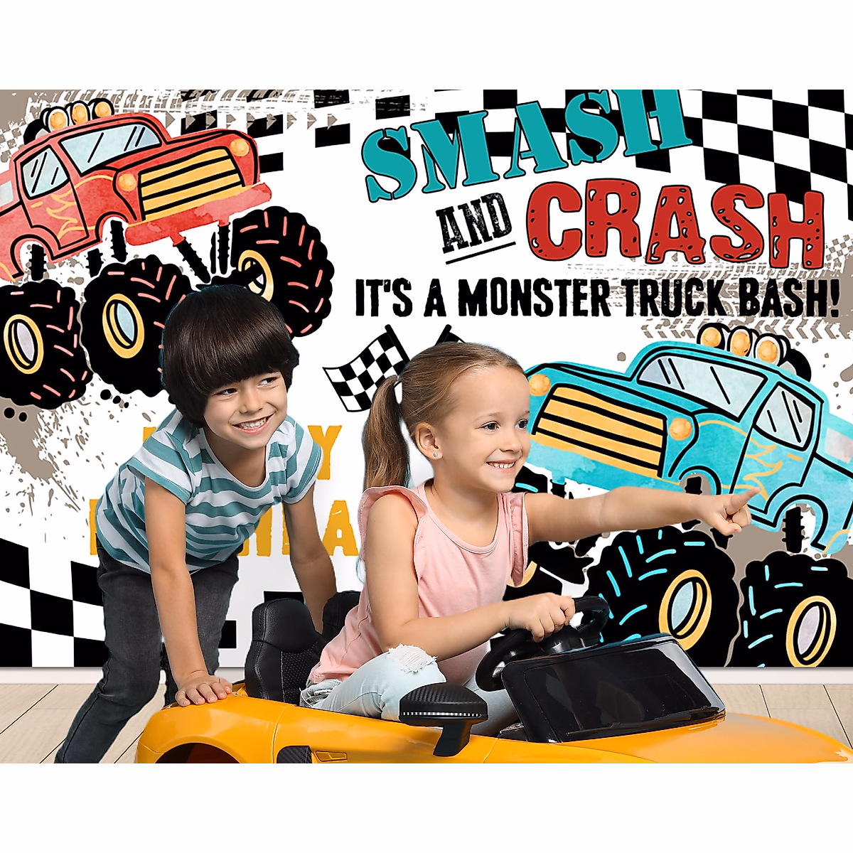 Ticuenicoa Grave Digger Monster Truck Birthday Backdrop - 5x3ft Flame Design Photo Booth Background for Boys, Kids Party Decorations Banner & Props Supplies