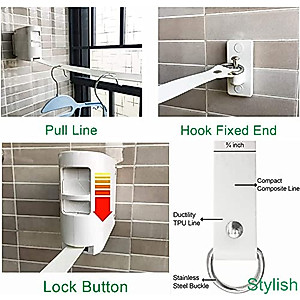 ABHILWY Retractable Clothesline Clothes Line Retracting Outdoor/Indoor, Heavy Duty Adjustable Drying Rope Wire Dryer Widened Belt, Self Adhesive Wall Mount Case with 29 Windproof Hanging Holes White