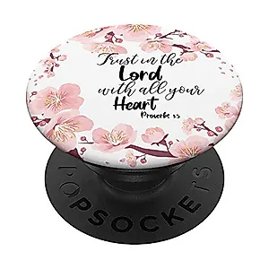 Christian Bible Verse Proverbs 3:5 White Pink Floral Gift PopSockets Swappable PopGrip