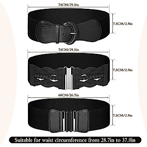 Geyoga 3 Pack Women's Wide Elastic Waist Belt for Dress Black Vintage Stretch Waistband Cinch Belt, 3 Styles, 28.7-37.0 in